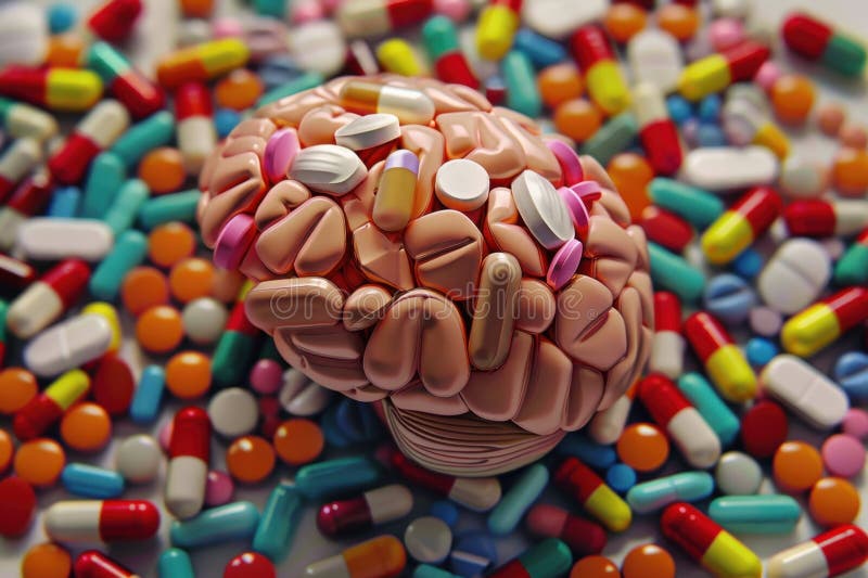 A Brain with a Bunch of Pills on the Surface. the Concept of Addiction ...