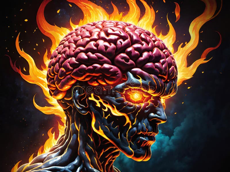 The Brain with Burning Flame Stock Illustration - Illustration of ...