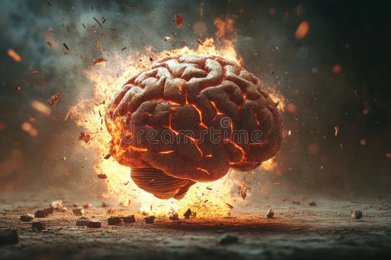 Brain Bursting with Fiery Energy and Sparks in a Dramatic Scene Stock ...