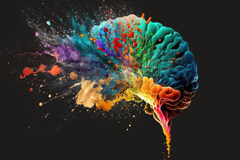 A Brain Bursting Out in Colorful Particles of Creativity. Generative AI ...