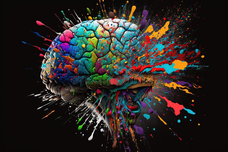 A Brain Bursting Out in Colorful Particles of Creativity. Generative AI ...