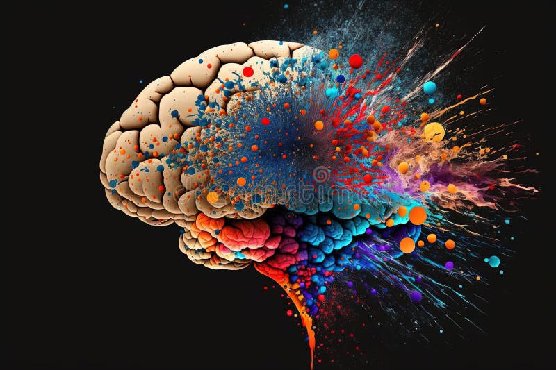 A Brain Bursting Out in Colorful Particles of Creativity. Generative AI ...