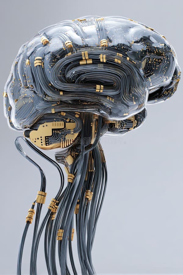 Brain with Cables and Circuits Attached Stock Illustration ...