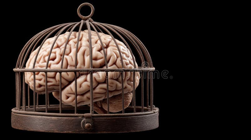 Brain in Cage Symbolizes Isolation and Confinement Stock Illustration ...