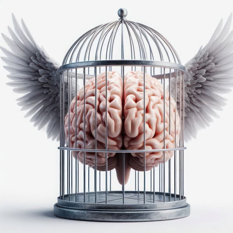 Brain in a Cage with Wings on a Light Background. Space for Text. Stock ...