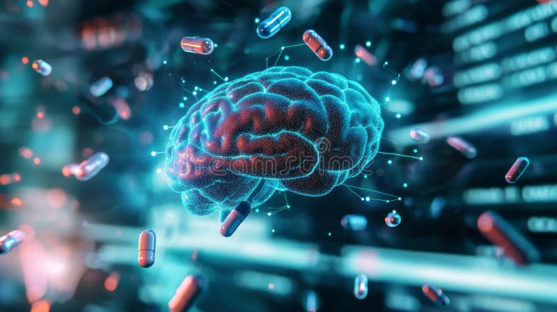 Brain with Capsules Representing Fast Acting Nootropic Supplement Stock ...