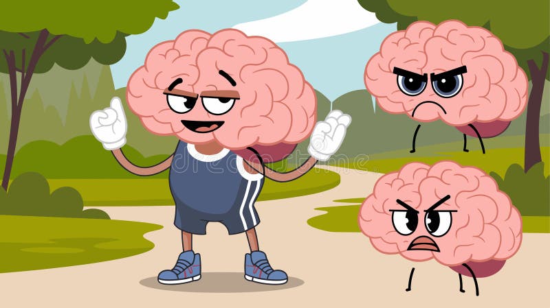 Brain Cartoon Character with Different Emotions. Vector Illustration ...