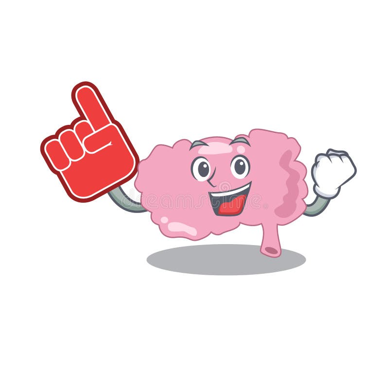 Brain in Cartoon Drawing Character Design with Foam Finger Stock Vector ...