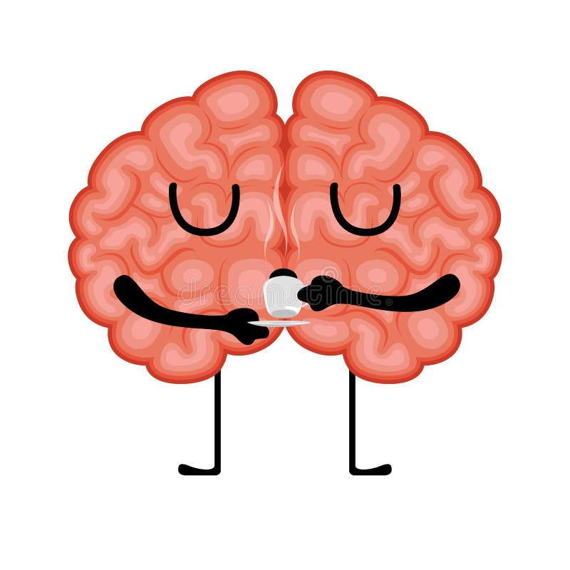 Cute Illustration Of Human Brain With Cup Of Hot Coffee. Stock Vector ...