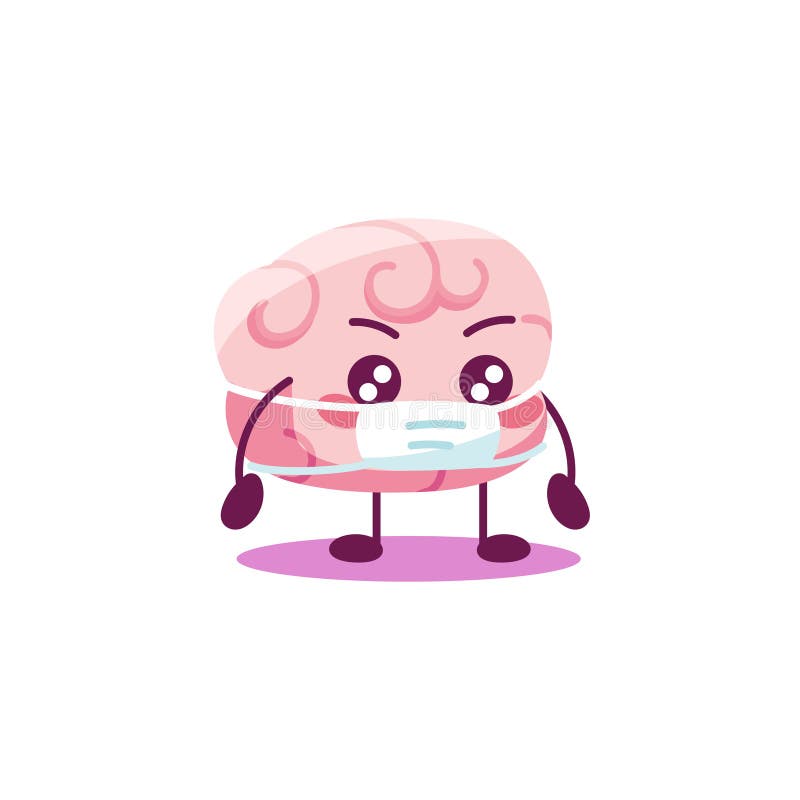 Brain Cartoon with a Face Mask Stock Vector - Illustration of mind ...