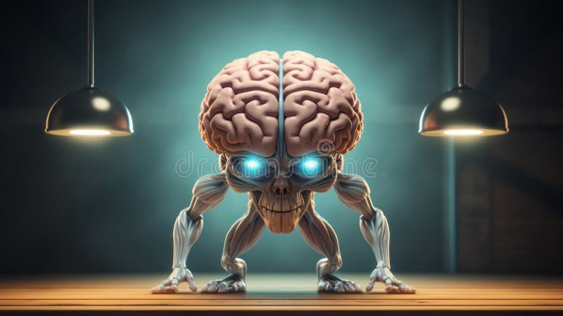 Brain Cartoon Figure Working Out. Stock Illustration - Illustration of ...