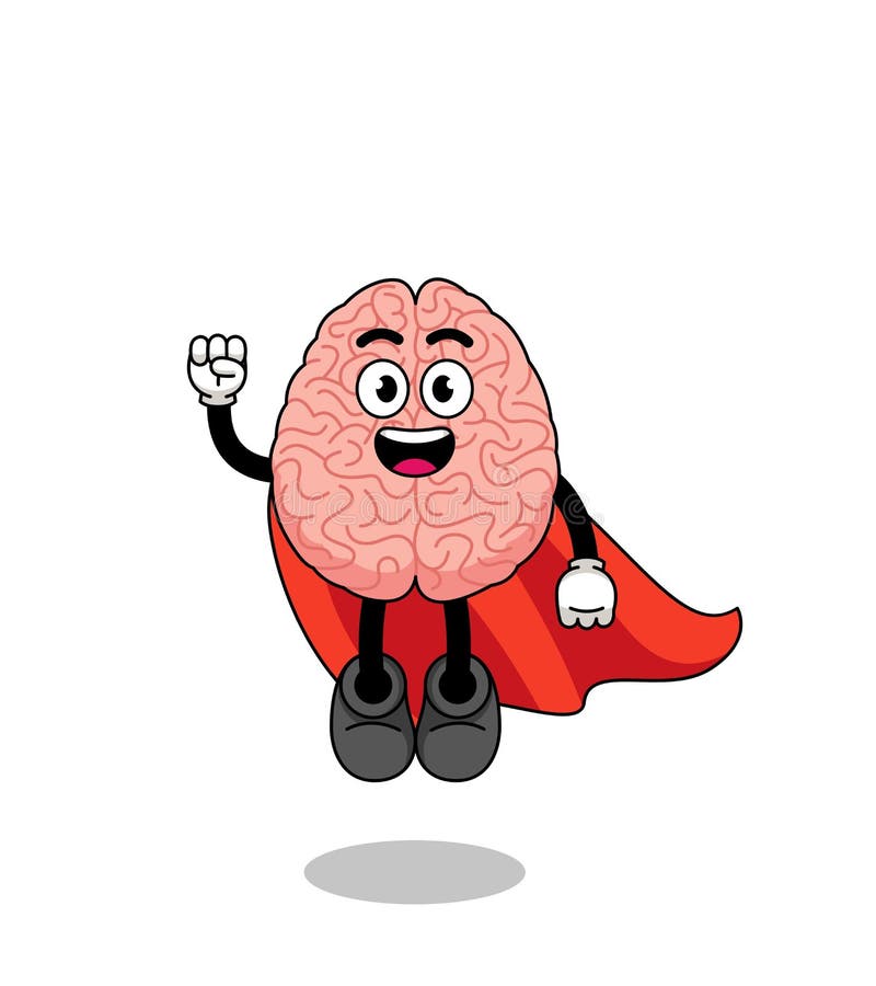 Brain Cartoon with Flying Superhero Stock Vector - Illustration of ...