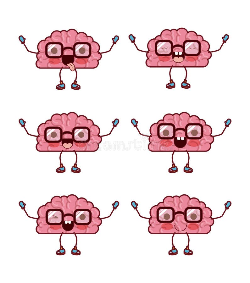Brain Cartoon with Glasses Running and Passing the Finish Line with ...