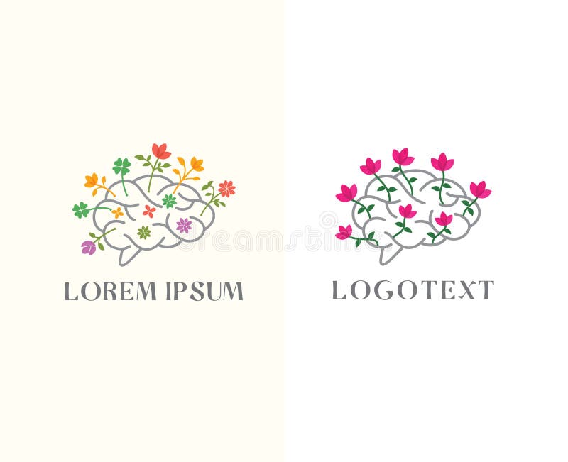 Brain with Flowers Growing Logo Illustration Design Vector Stock Vector ...
