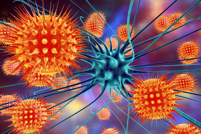 Brain Cell Infected by Viruses Stock Illustration - Illustration of ...