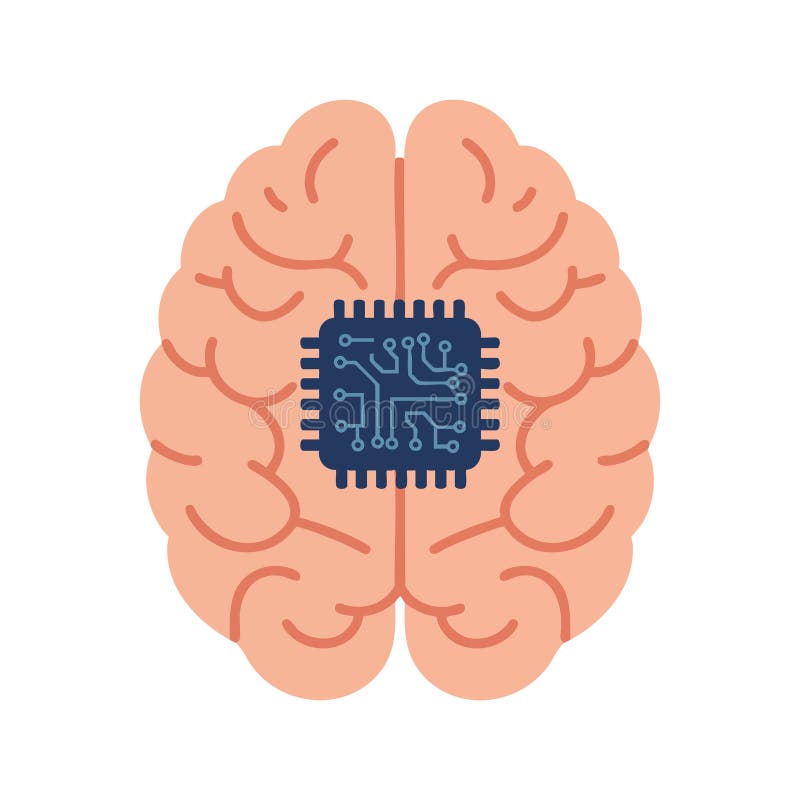 Brain with Central Microchip Illustration Symbolizing Artificial Intelligence Technology ...