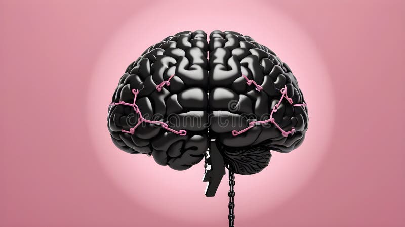 Brain in Chains on Pink Background Stock Illustration - Illustration of ...