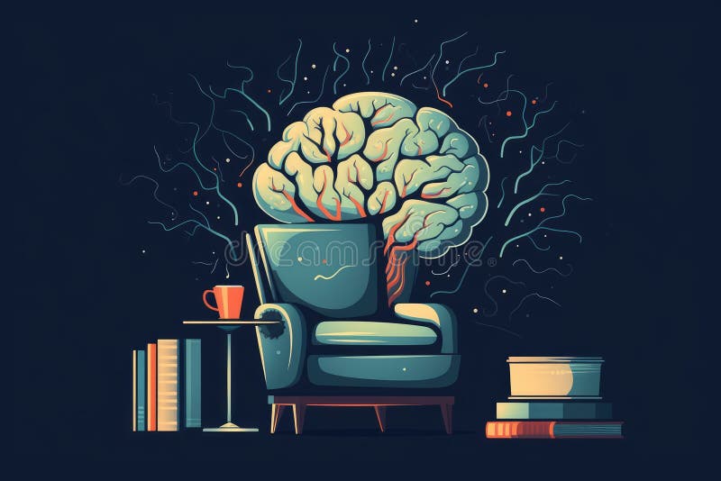 Brain in a Chair, Drinking Coffee, Working at Computer, Remote Work ...