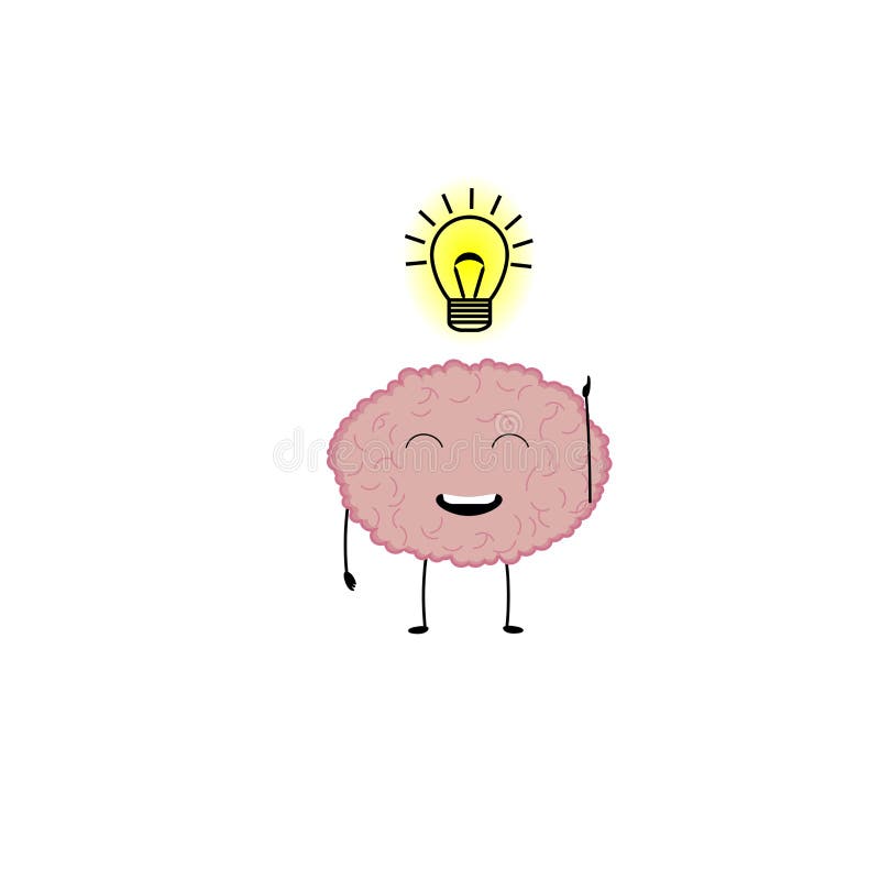 Brain Character with Bright Idea Stock Illustration - Illustration of ...