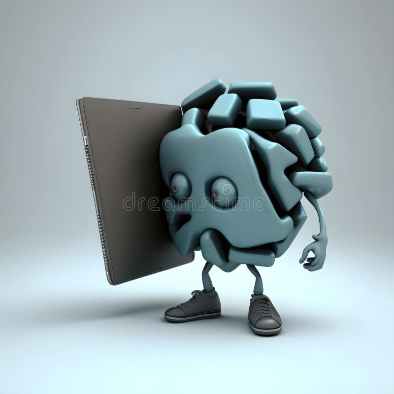 A Brain Character Holding a Laptop Computer Created with Generative AI ...