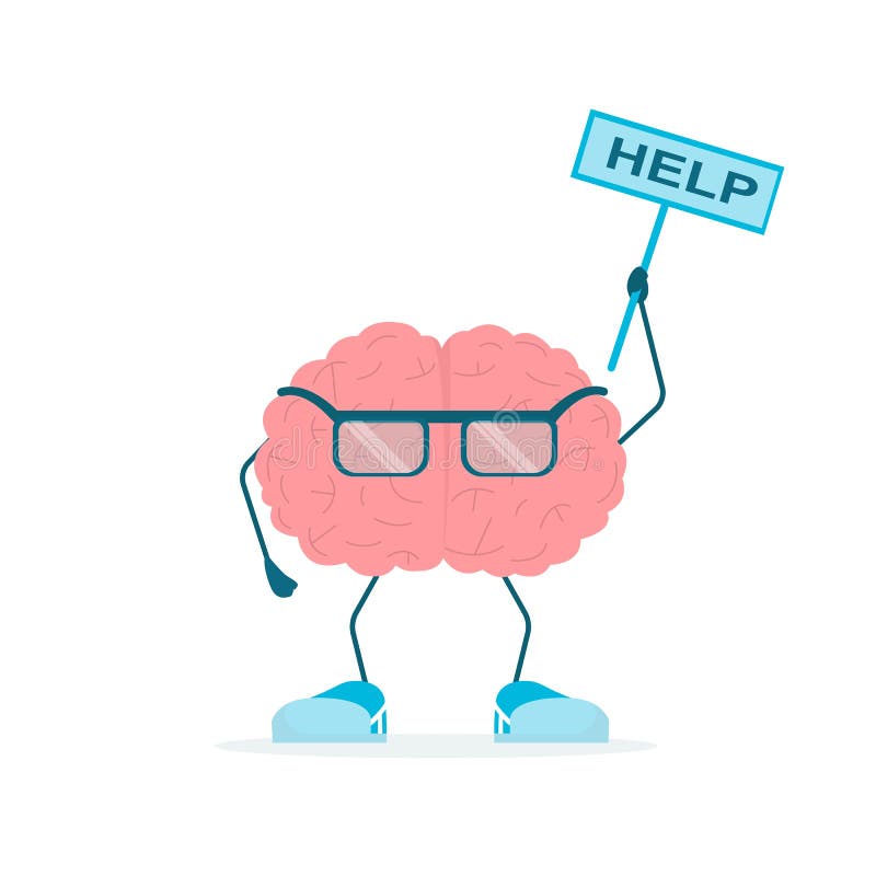 Brain Character Holding Sign Help Standing on White Background ...