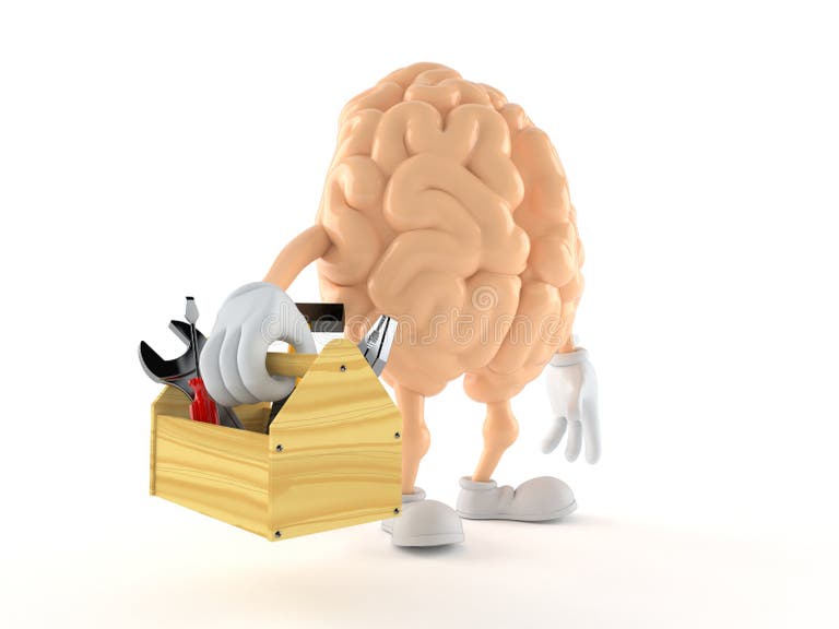 Brain Character Holding Toolbox Stock Illustration - Illustration of ...