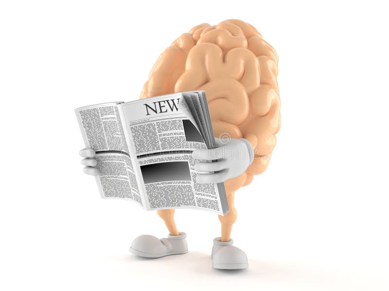 Brain Character Reading Newspaper Stock Illustration - Illustration of ...