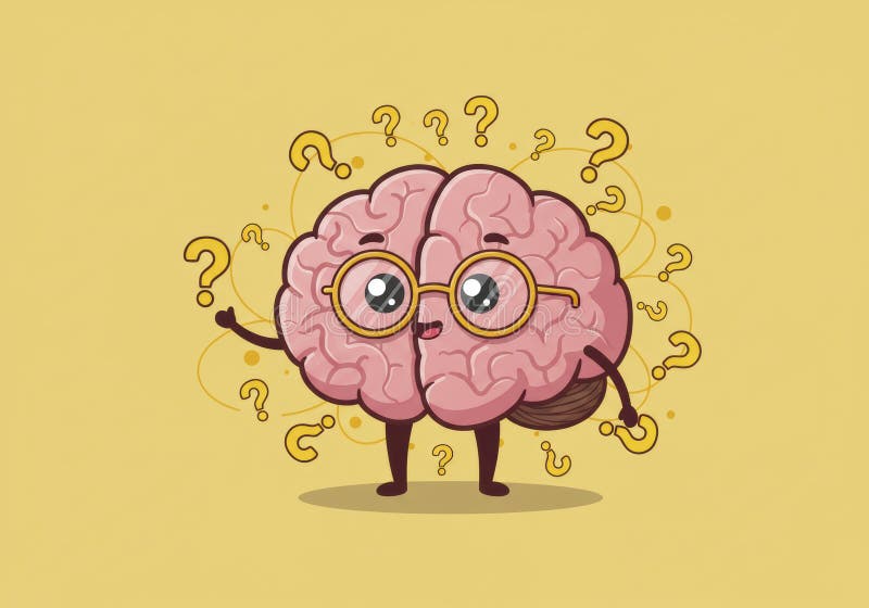 Brain Character Surrounded by Questions Symbolizing Thought Process ...