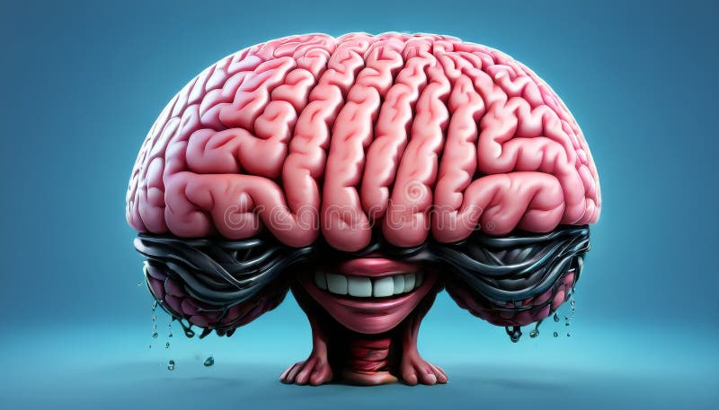 Brain Character Sweating with Smiling Face Stock Illustration ...