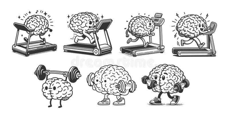 Brain Characters Exercising Set Raster Collection Stock Illustration ...