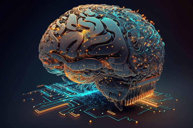 Brain Chip Concept Created with Ai Generative Tools Stock Illustration ...