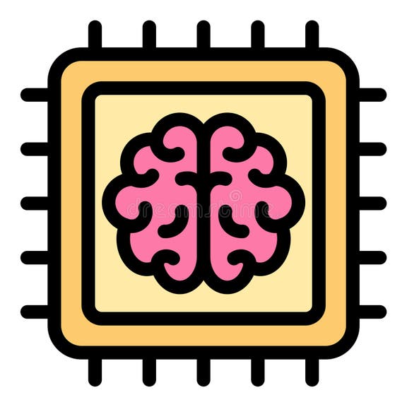 Brain Chip Icon Advanced Neural Interface in Flat Line Color Style ...