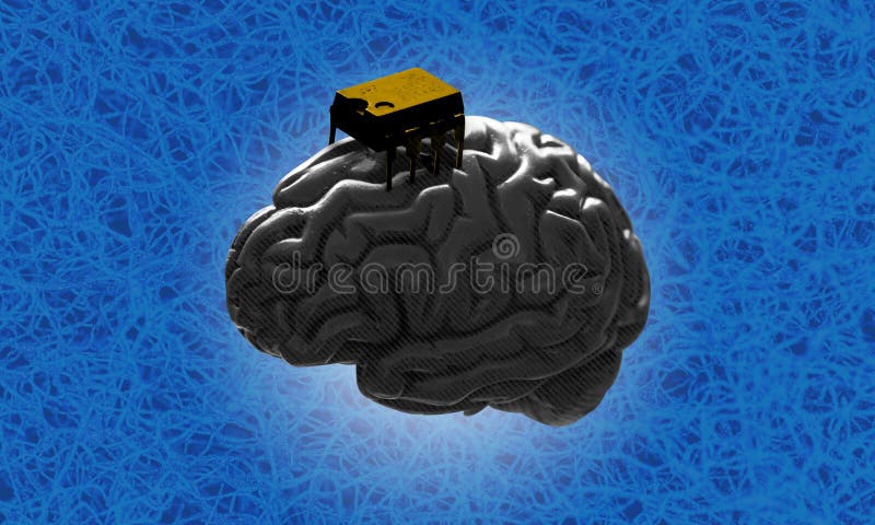 Brain Chip Installed on Human Brain Surreal Collage Art Stock Image ...