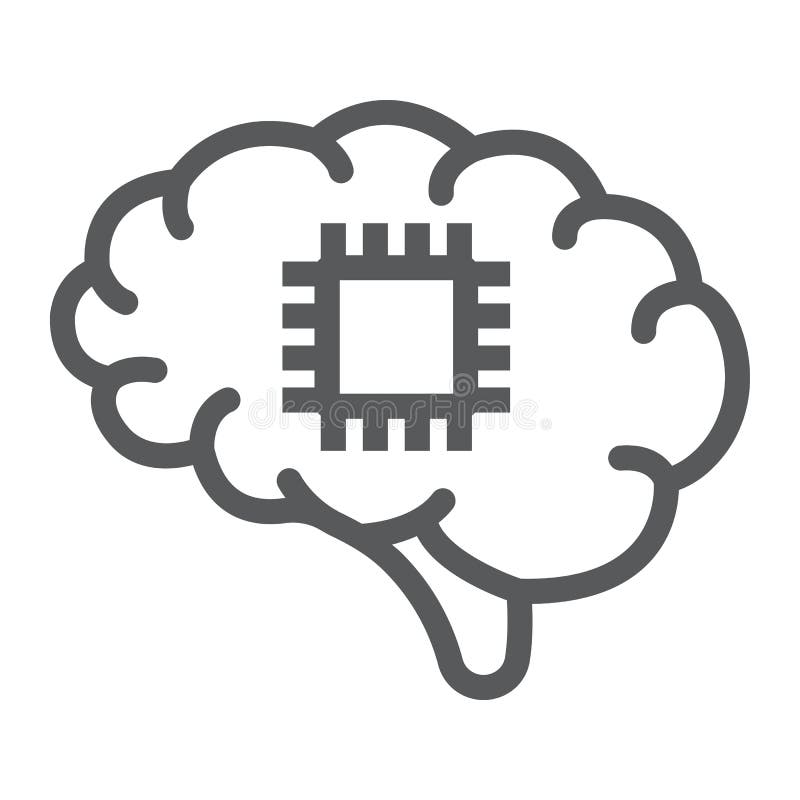 Brain with Chip Glyph Icon, Technology and Brain, Neurochip Sign ...