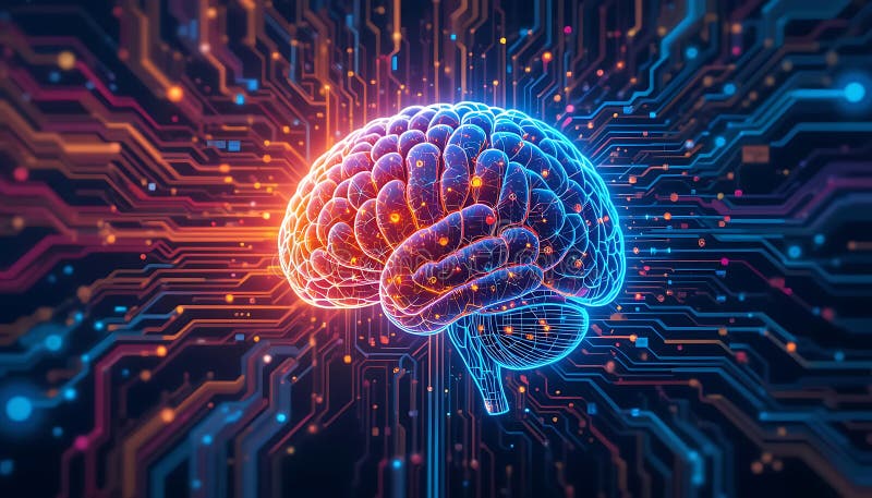 Brain and Circuit Board. Artificial Intelligence Brain Stock ...