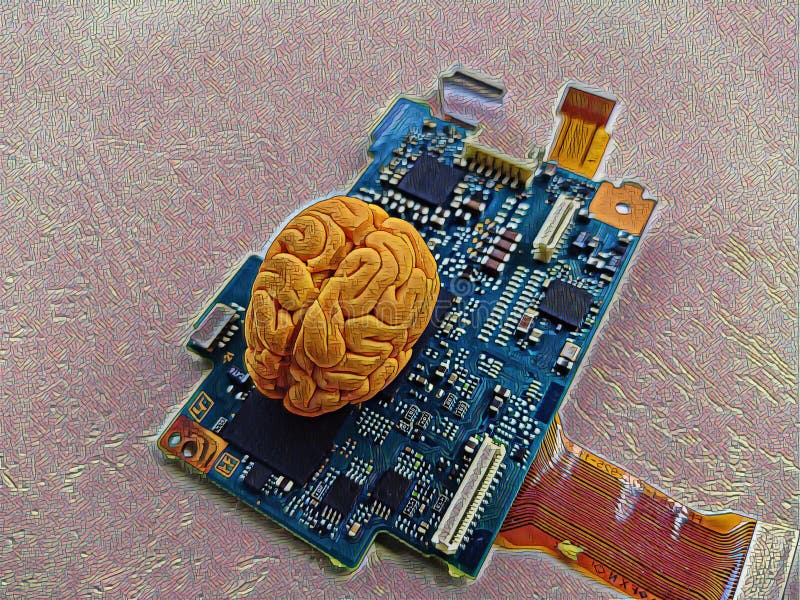 Brain on a Circuit Board with Microchips Depicting Artificial ...