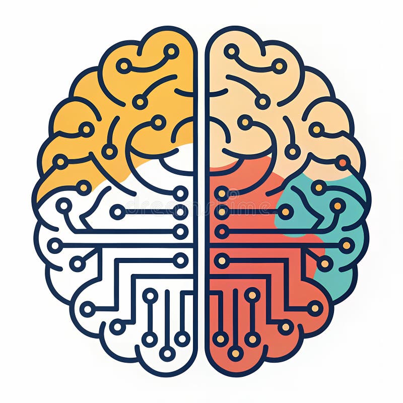 Brain with Circuit Pattern in Two Colors Stock Illustration ...
