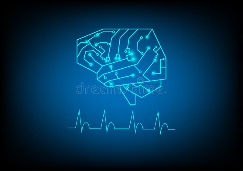 Brain Circuit and Brain Waves Technology Background Stock Illustration ...