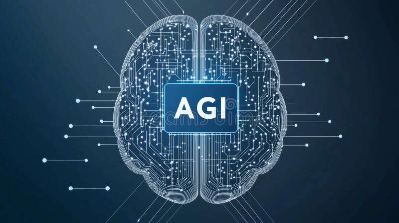 Brain with Circuits and a Chip in the Center of the Brain with AGI Text ...