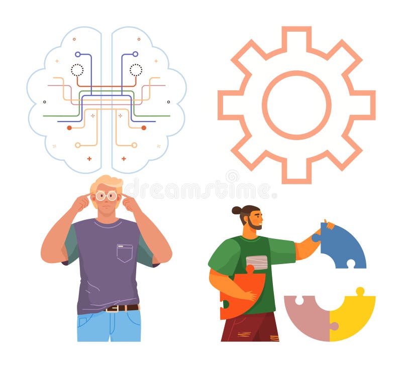 Teamwork, Problem-solving, Innovation and Creative Thinking Themes with Puzzle Pieces and Brain ...