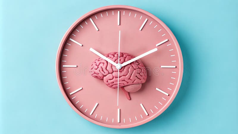 Brain Clock Pink Analog, Brain Centered, Time Concept Stock ...