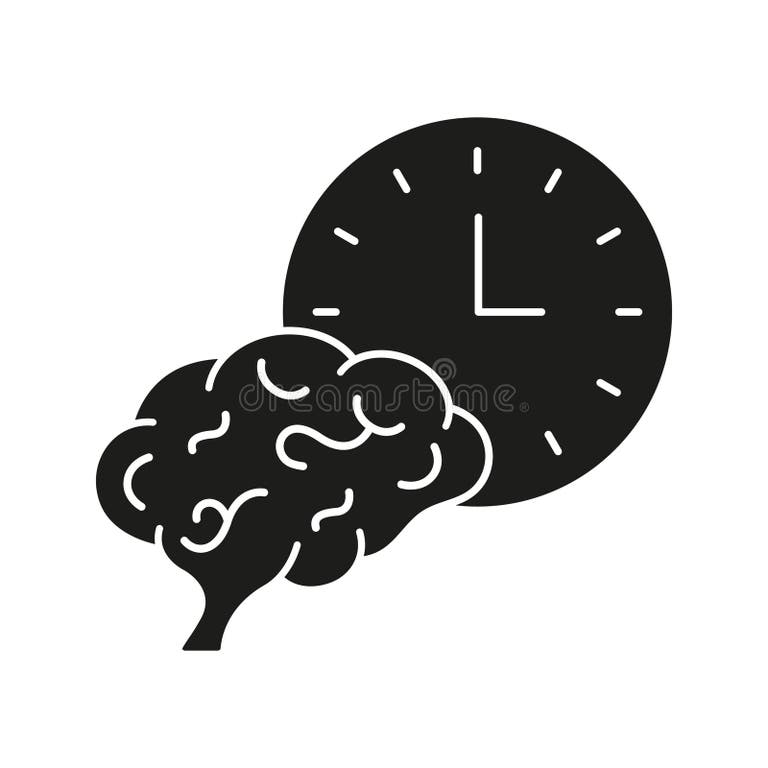 Brain with Clock Solid Icon. Time Management, Cognitive Function, and ...