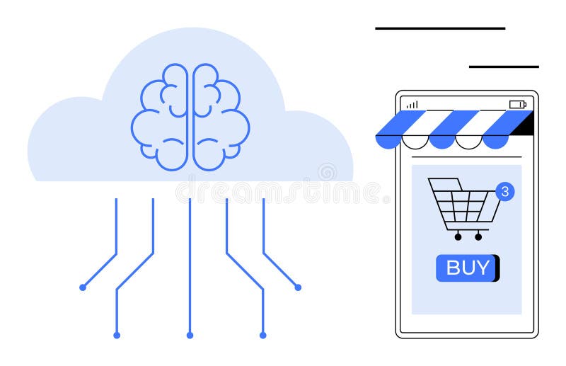 Brain Cloud Computing Connected To Mobile E-commerce Shopping Cart with ...