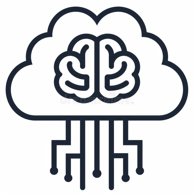 Brain in the Cloud, Icon Illustration. Cloud Computing, AI, Machine ...