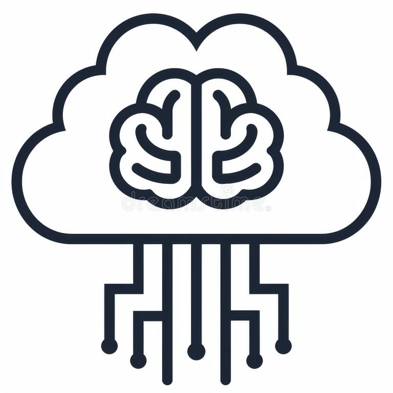 Brain in the Cloud, Icon Illustration. Cloud Computing, AI, Machine ...