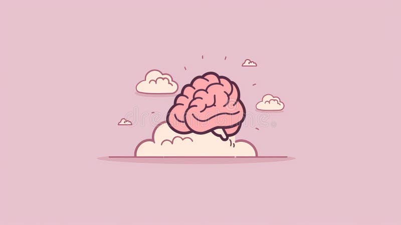 Brain on a Cloud with Sparkles, Vector Illustration of Good Idea, Power ...
