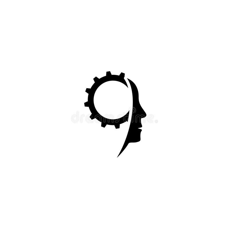 Brain and Cog Wheel Icon. Human Head Gear Concept Logo Stock Vector ...