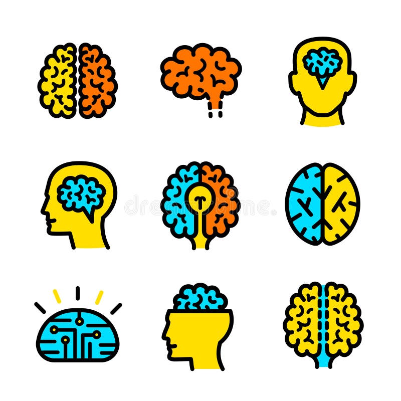 Brain color icon set stock vector. Illustration of data - 233896045