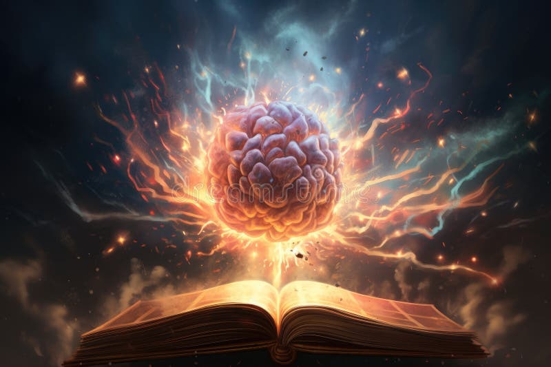 Brain Coming Out of an Open Book, Conceptual Image. 3D Rendering ...