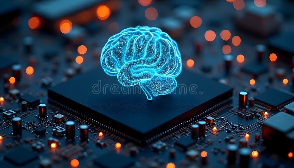 Brain on Computer Chip Abstract Technology Stock Image - Image of ...